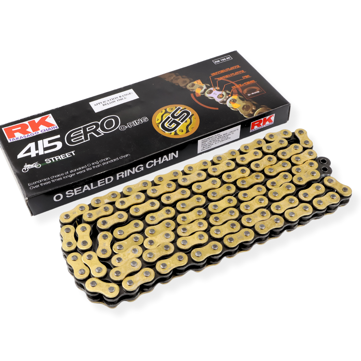 RK TAKASAGO CHAIN 415 132L ERO O-RING O RING ORING RANTAI MOTOR CYCLE GOLD CHAIN Y15 Y16 LC 135 ...