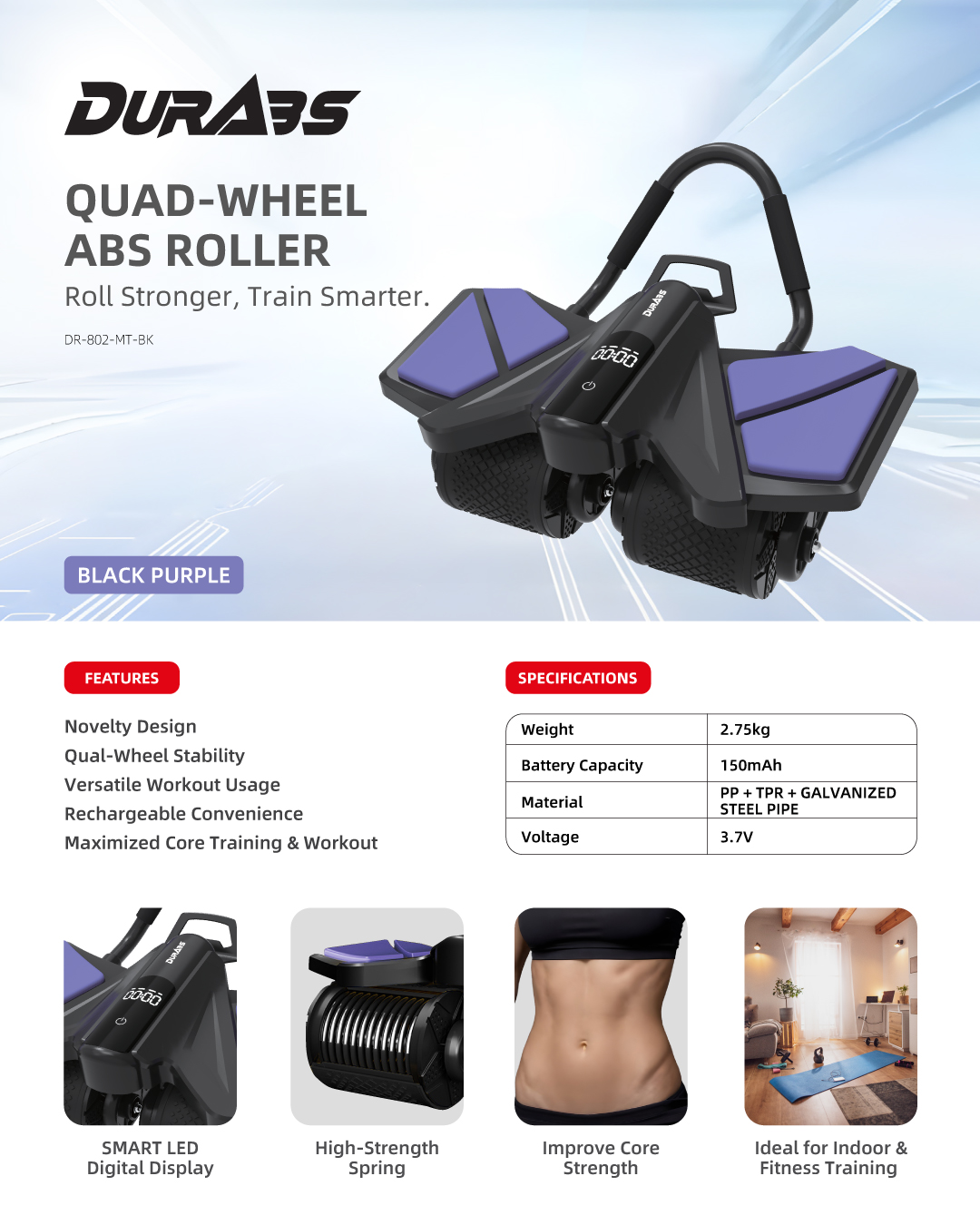 Durabs Quad Abdominal Wheel - Auto Rebound Abs Training & Fitness ...