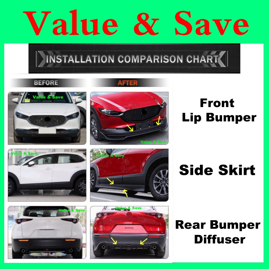 Mazda CX30 AutoExe Style ABS Matte Black Body Kit Car Front Bumper Lip ...