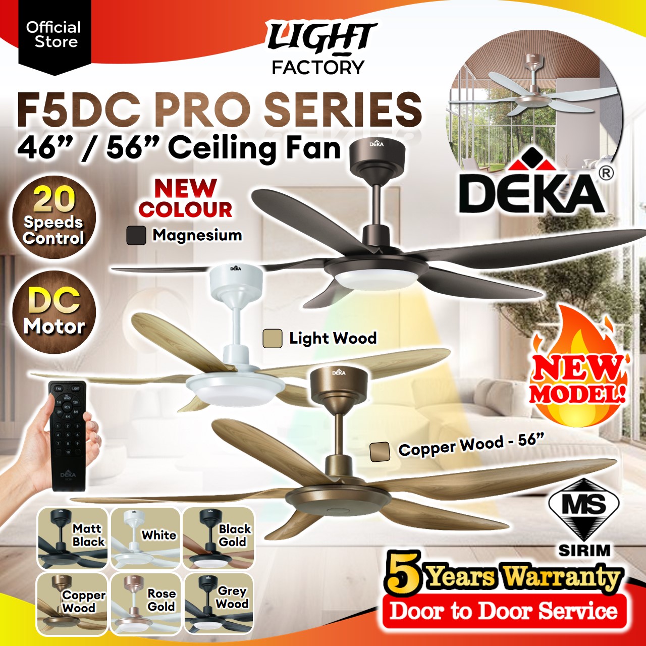 🔥UPGRADED F5DC🔥DEKA F5DC PRO 56" Baby Fan 46" 5 Blade DC Motor 20 ...