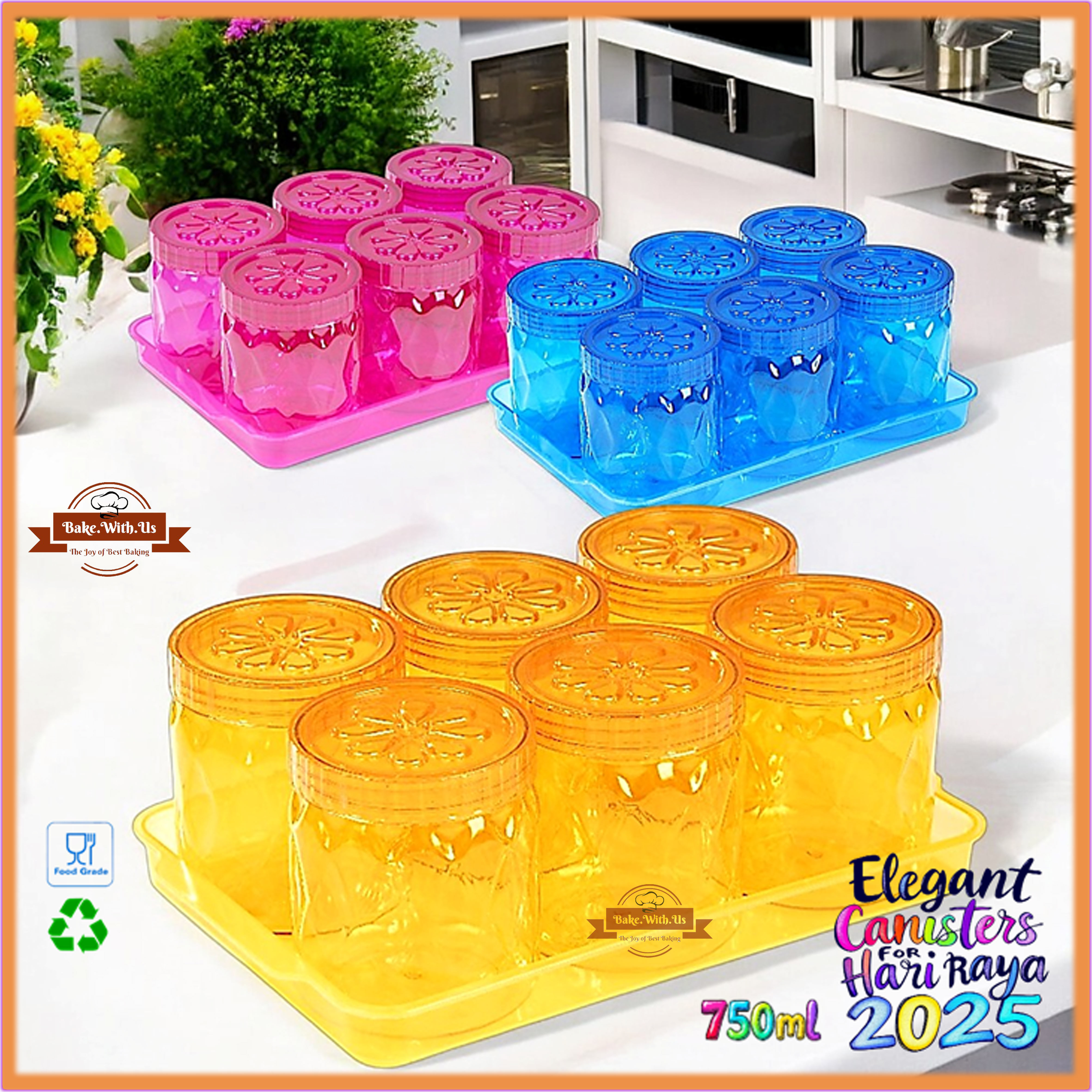 6pcs Crystal Bekas Kuih Raya Set 750ml / Cookies Container Set/ Bekas ...
