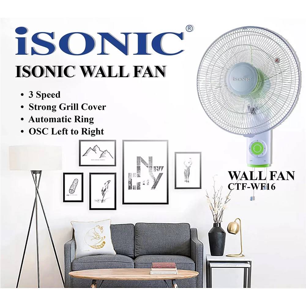 Isonic 16"/16 Inch Wall Fan | CTF-WF16A8 (5 Blade 60W 3 Speed Kipas ...
