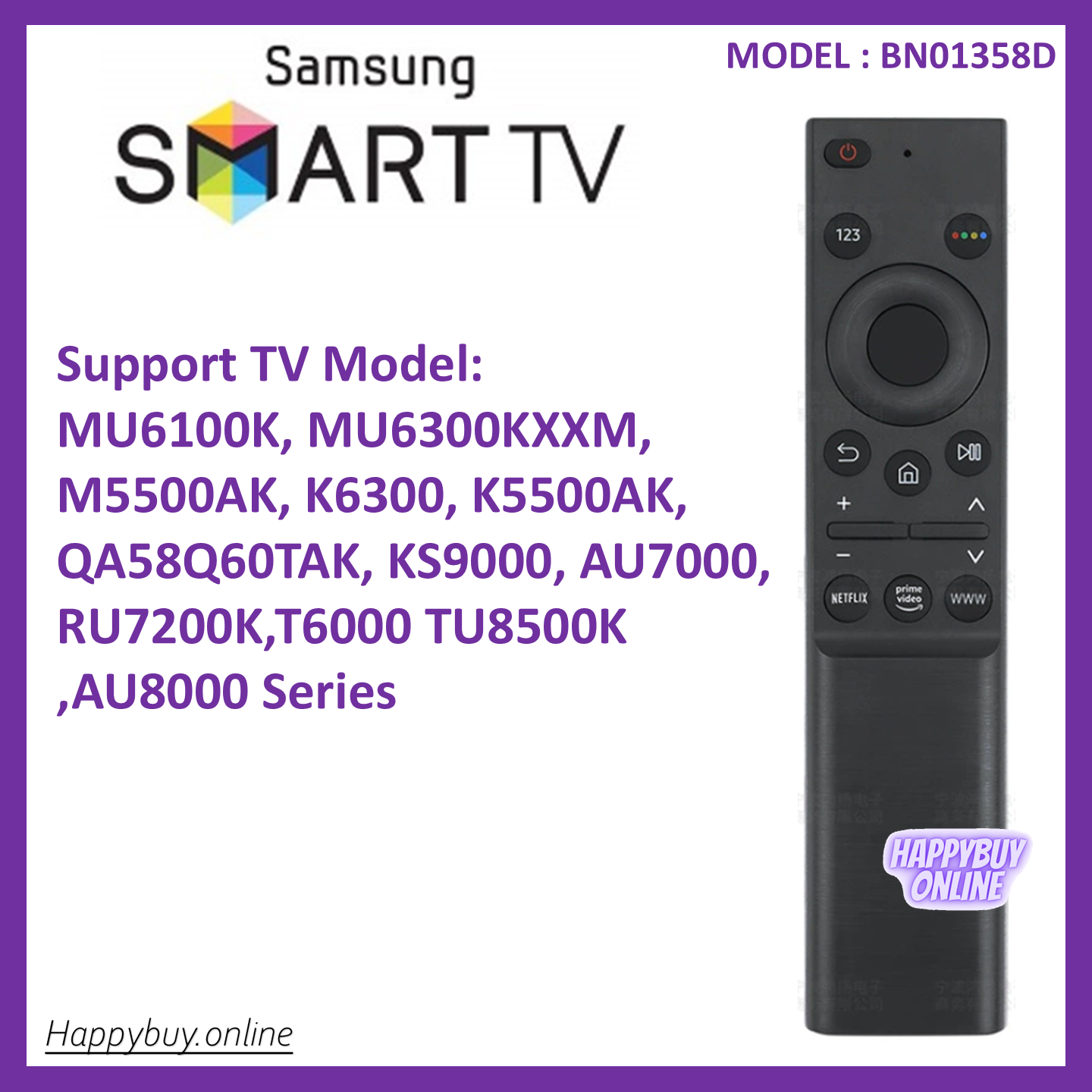 SAMSUNG QLED 4K Smart TV Remote Control AU7000 AU7002 AU9000 BN1358D ...