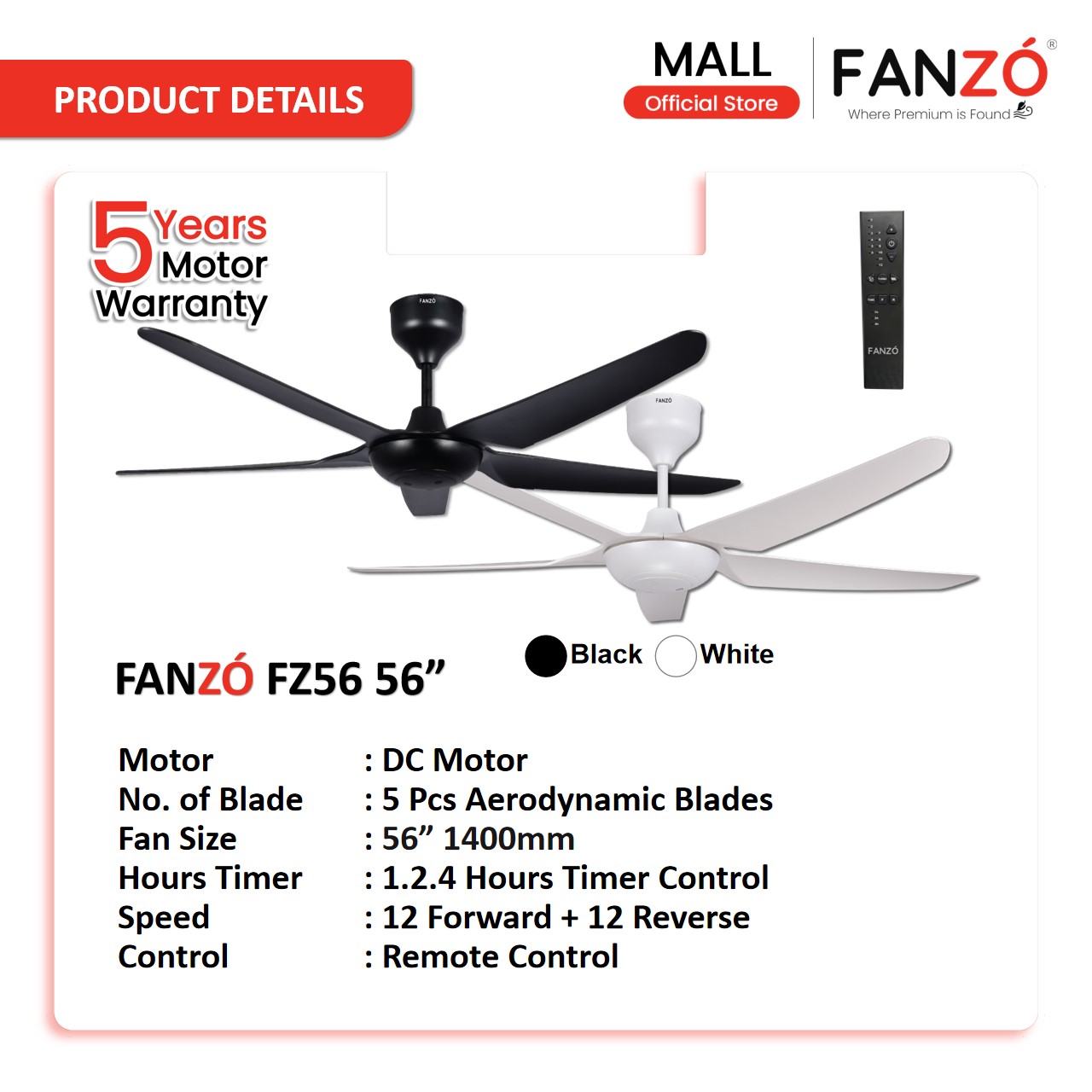 FANZÓ FZ56 FZ42 5 Blades DC Motor Ceiling Fan Baby Fan 24 Speeds With ...