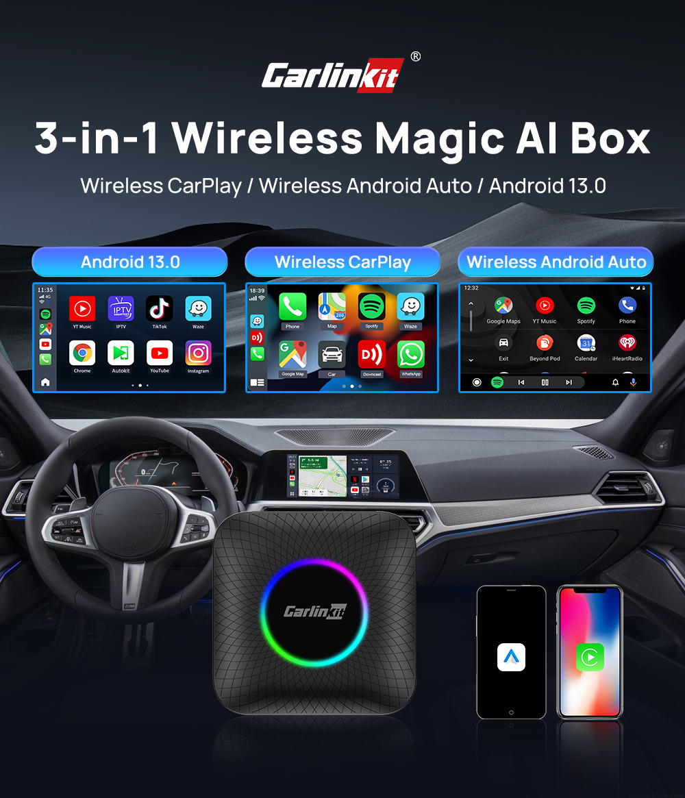 CarlinKit 8+128GB Original Android 13 AI Box Wireless CarPlay Android ...