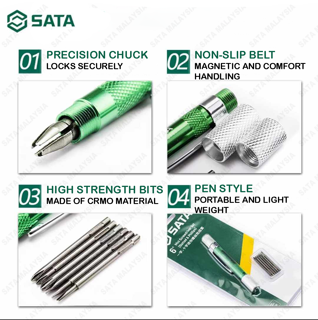 SATA 6 Pcs Precision Screwdriver SD Set Pen Type Screwdriver Phillips ...
