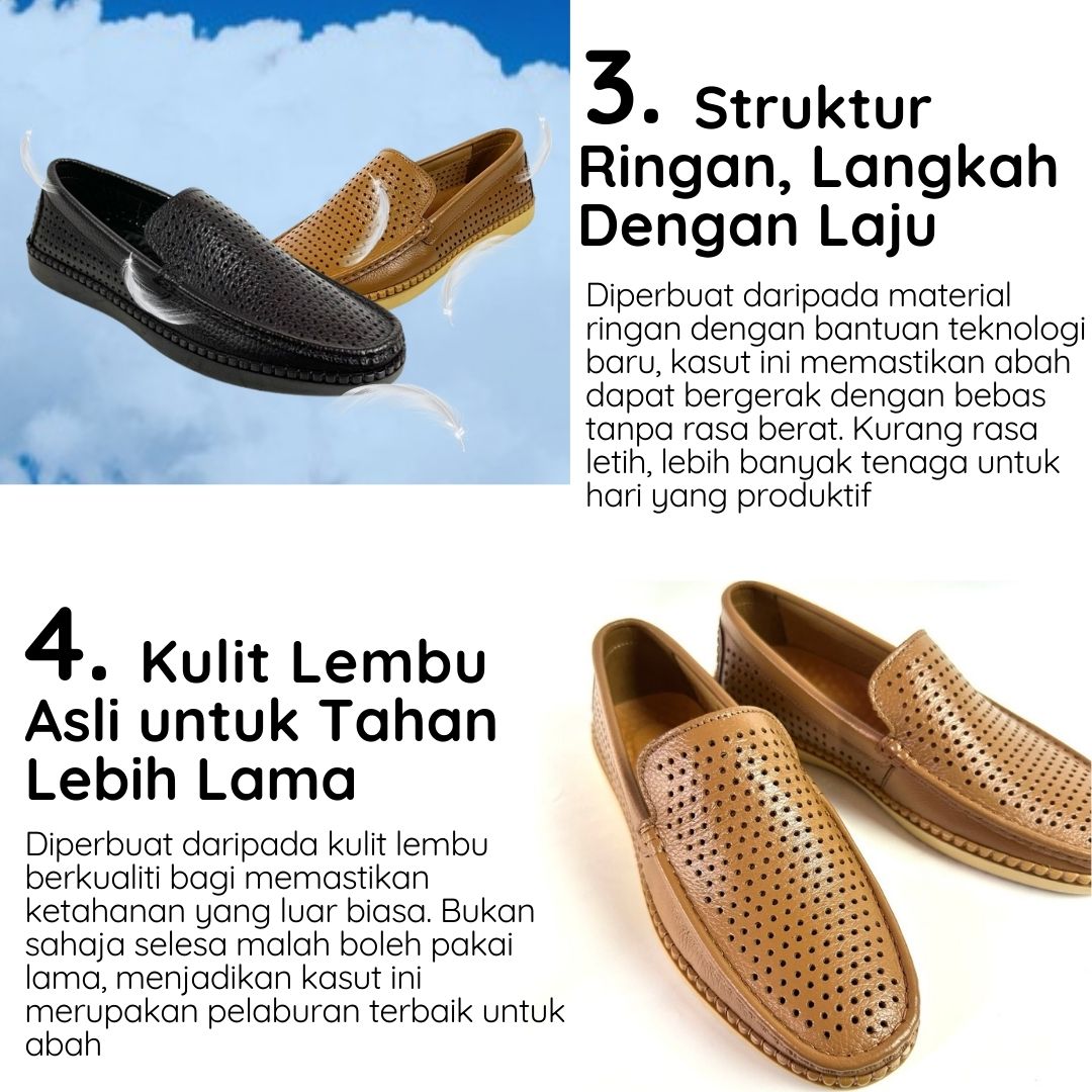 NAZELLE Slip On Shoes Loafers For Men | Kasut Kulit Lelaki | Genuine ...