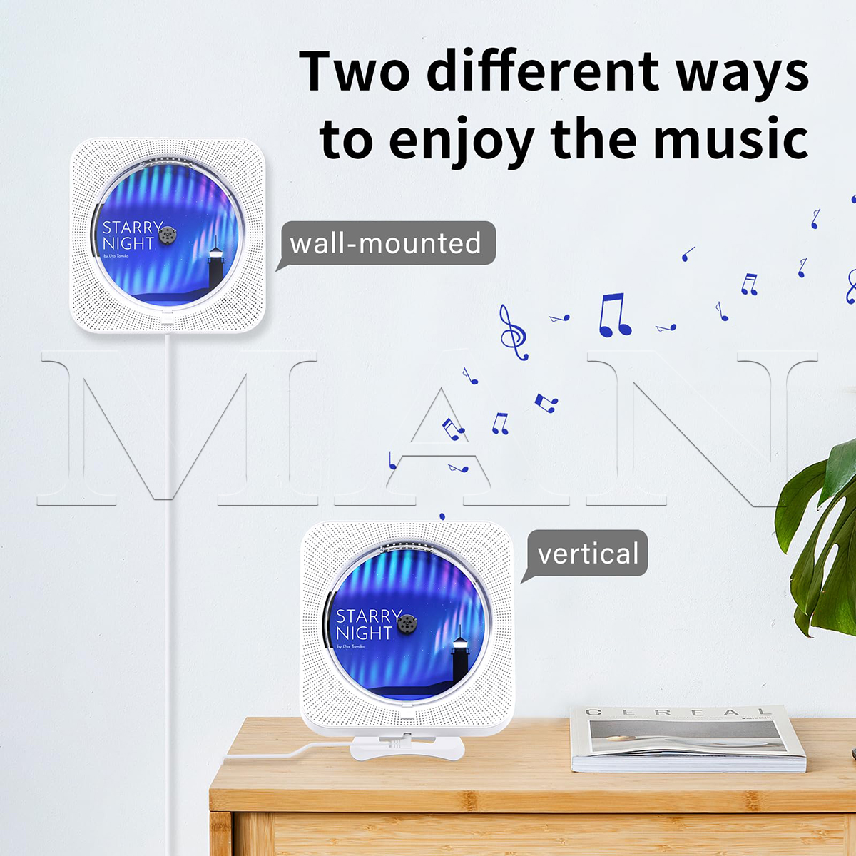 Portable CD Player Bluetooth Wall Mountable Music Player With IR Remote ...