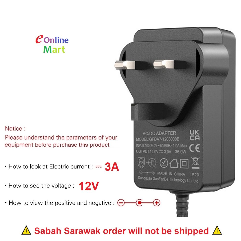 3-pin UK 12V 2A / 12V 3A (2.1-2.5mm) Power Supply Adapter AC DC Power ...