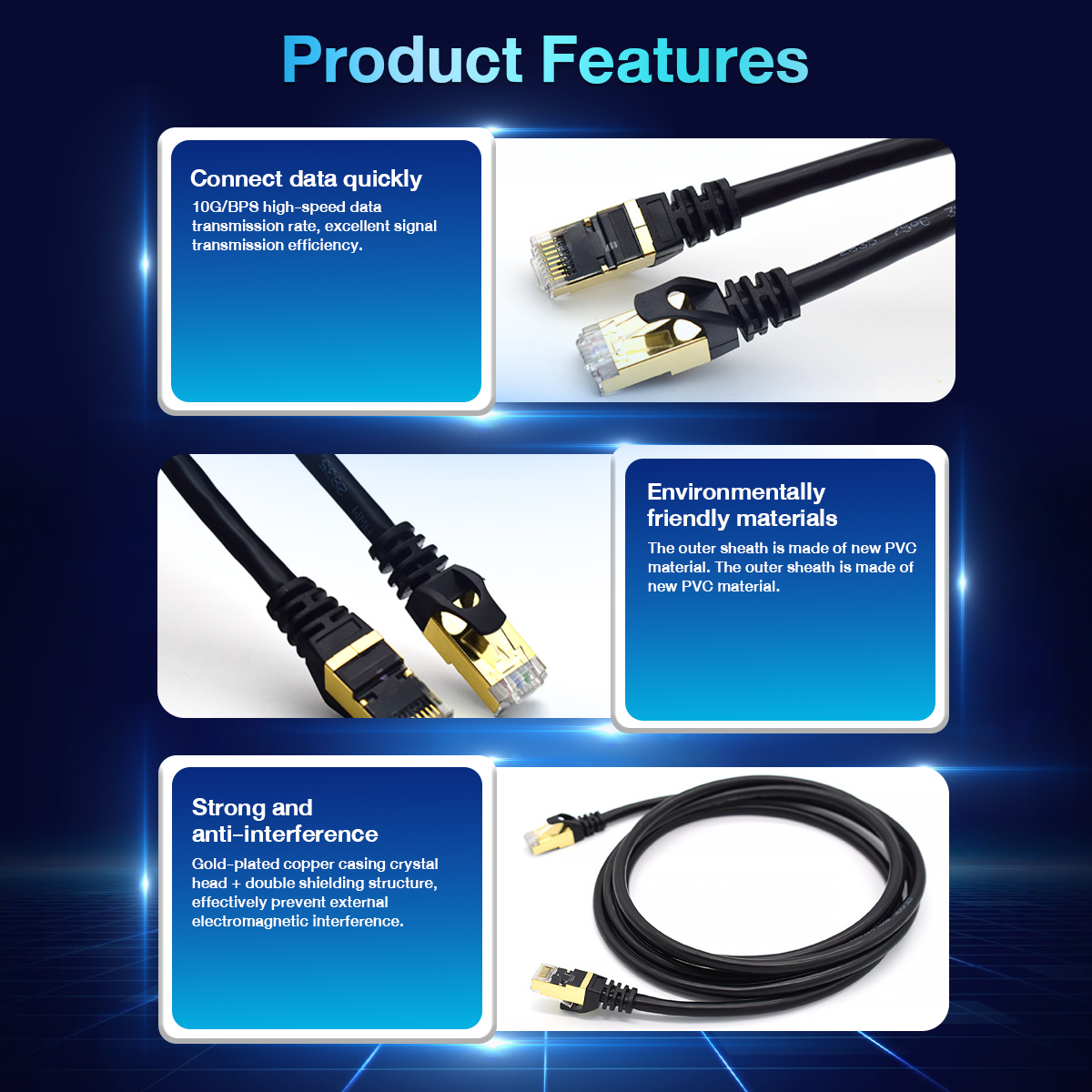 Cat8 Computer Network Cable Double Shielded SFTP 10G Ethernet Cable for ...