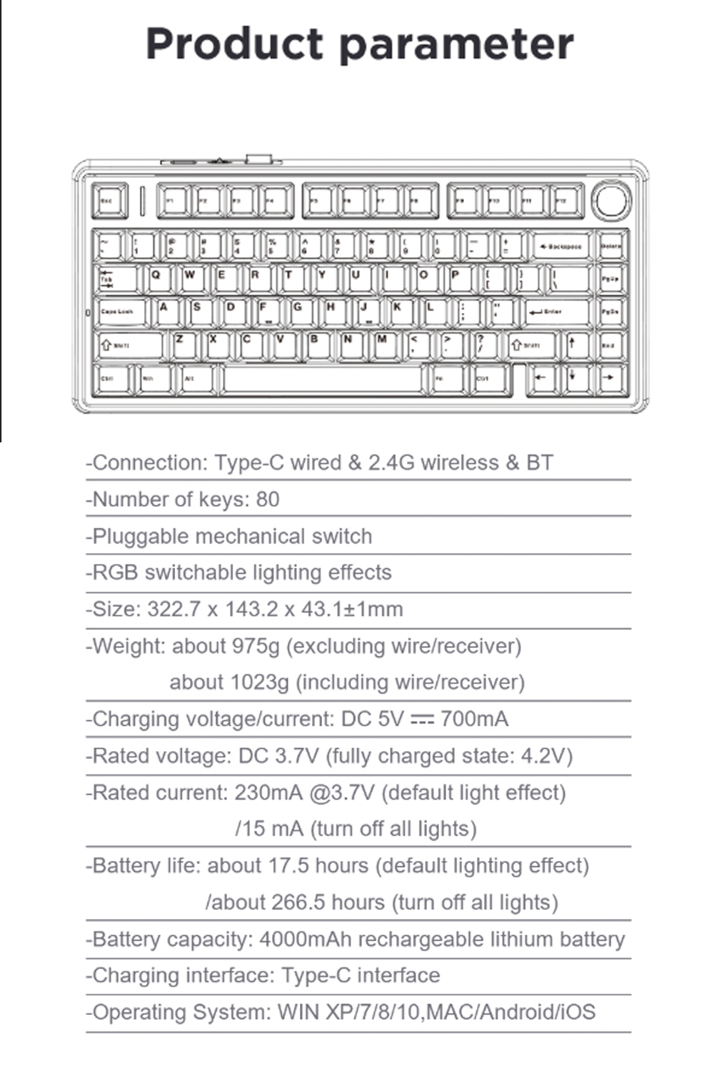 AULA F75 Wireless Mechanical Gaming Keyboard 75% Layout with RGB Tri ...