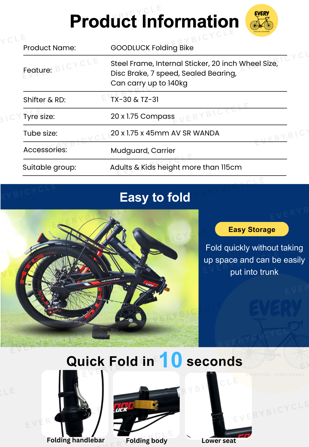 GOODLUCK 20" Folding Bike | 7 Speed Basikal Lipat Dewasa⚡Double Wall Rim | Lightweight & Durable ...