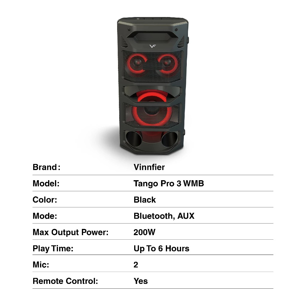 Vinnfier VF Tango Pro 3 WMB with 2 Wireless Mic Portable Karaoke Bluetooth Speaker KTV Speake ...