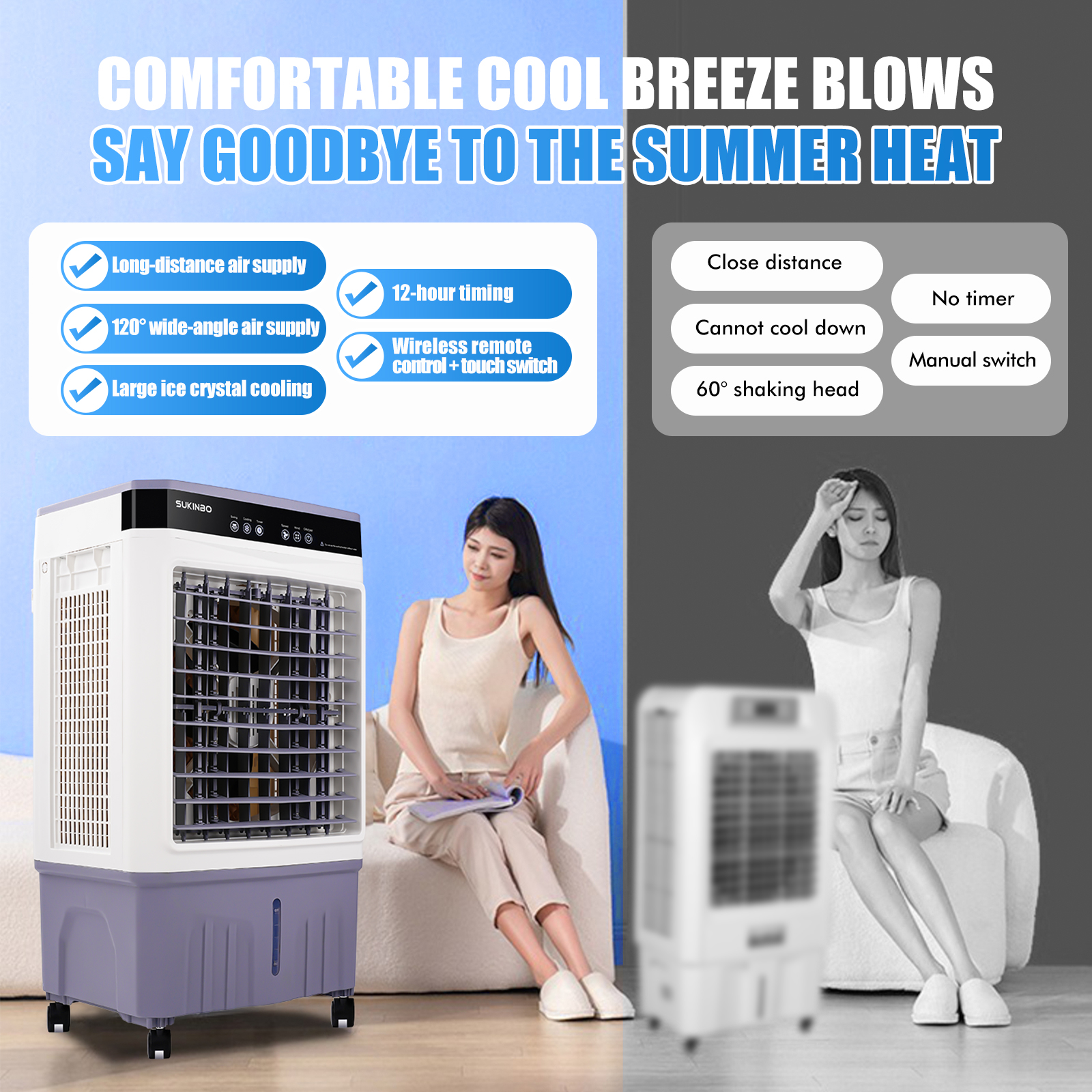 SUKINBO Air Cooler 50L / 60L Water Tank Powerful Portable Cooling ...