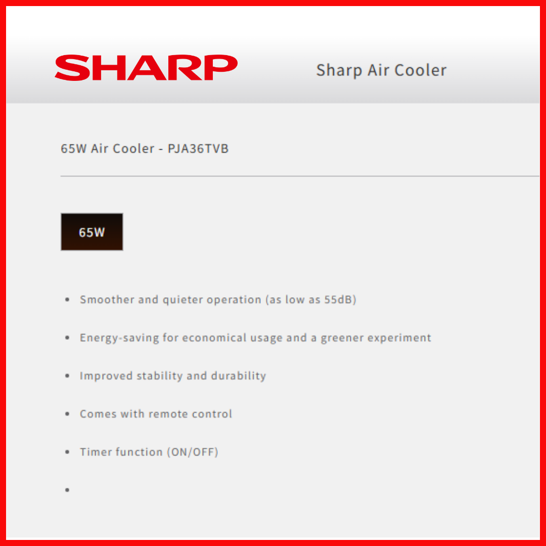 Sharp Air Cooler with Remote Control PJA100TVW / PJA200TVB / PJA36TVB ...