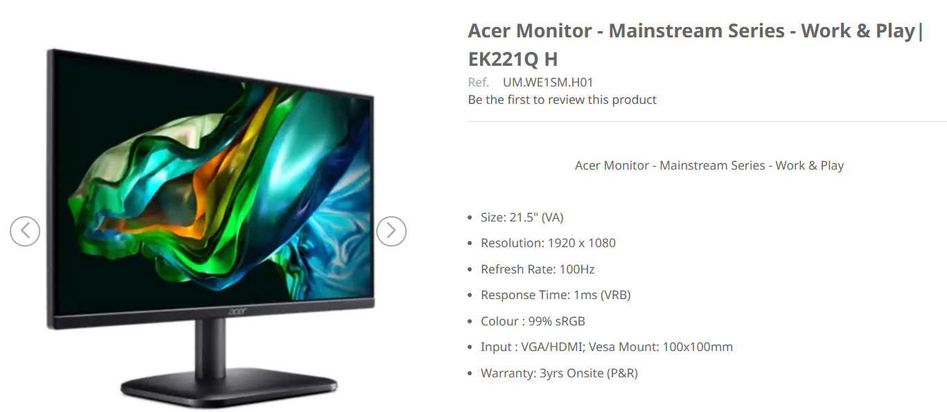 Acer EK221Q (21.5") | EK251Q P6 (24.5") | EK271 P6 (27") Essential ...