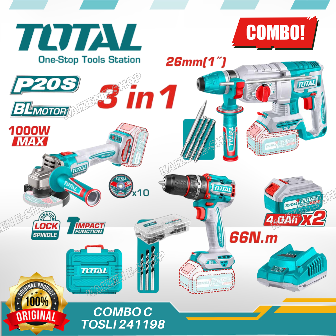 TOTAL COMBO SET T20V-MIX (A,B,C,D,E,F,G,H) Rotary Hammer / Angle ...