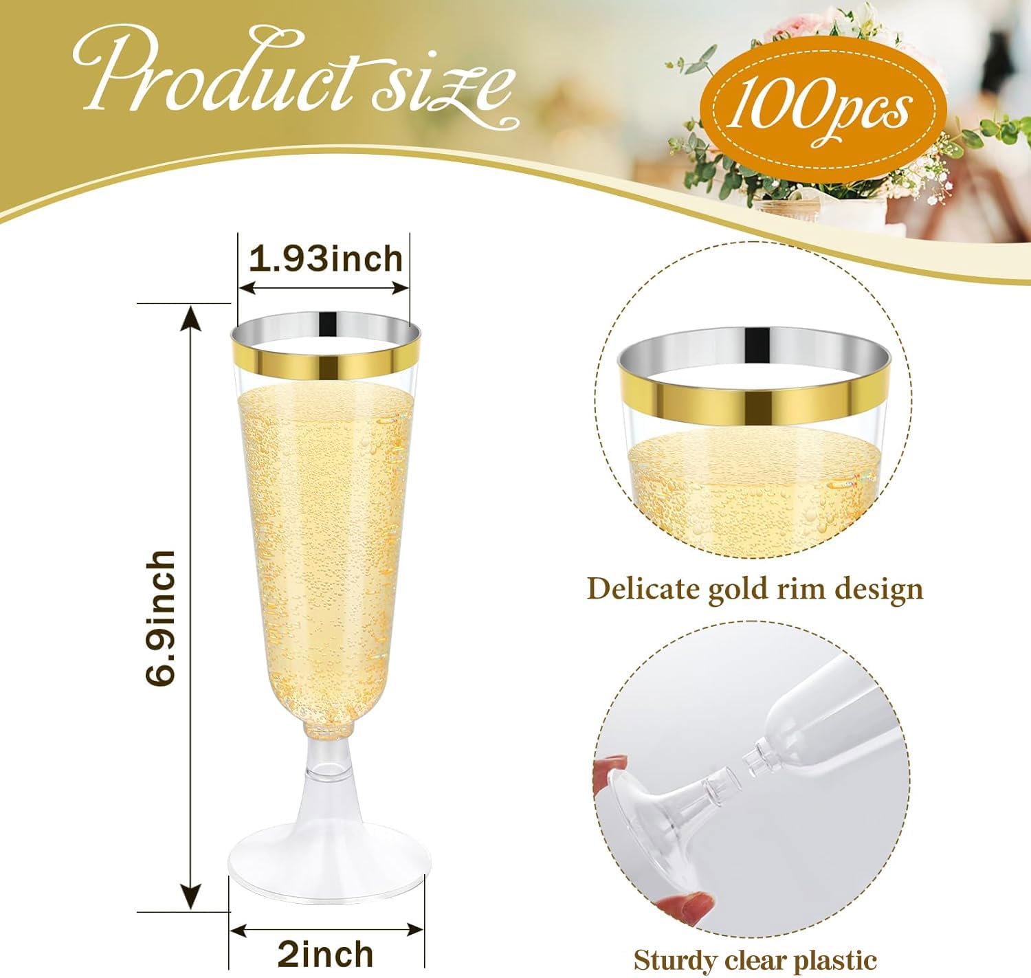 Cabani Multiple Choice Cups Clear Goldrim Plastic Cups 100pcs Pack ...