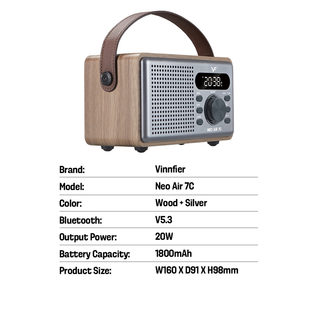 VF Neo Air 7C Digital Alarm Clock Portable Bluetooth Speaker Support FM ...