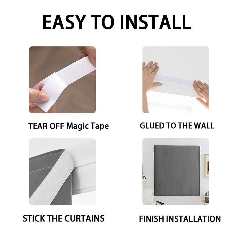 99.9% Blackout Curtain Heat Insulation Velcro Self-Adhesive Home ...