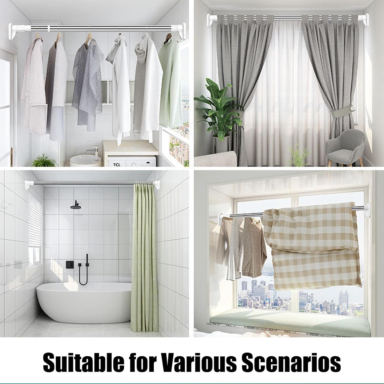 Telescopic Rod Tension Rod Adjustable Stainless Steel Punch Free for ...