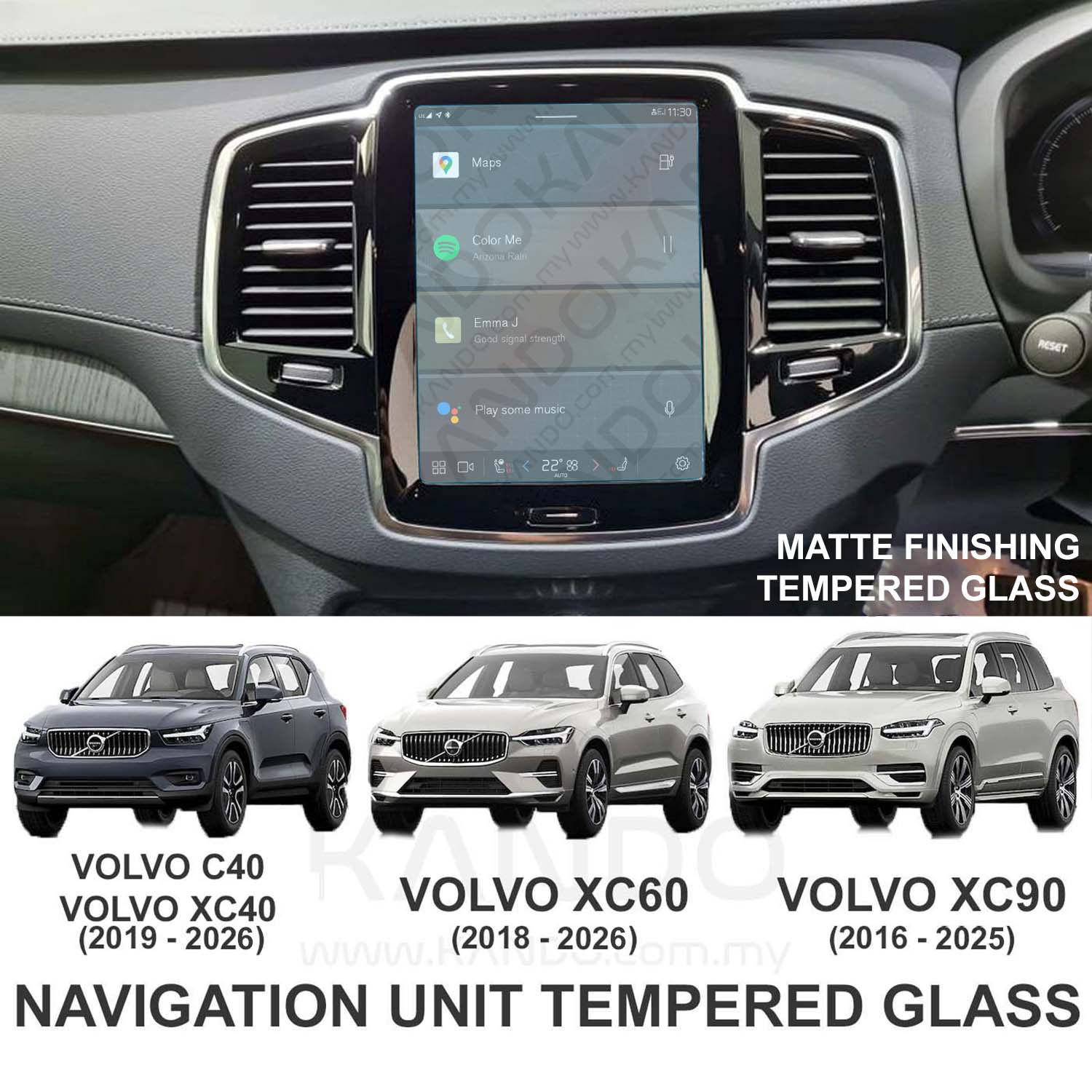 Volvo XC90 Volvo XC60 Volvo XC40 Volvo C40 Tempered Glass Protector ...