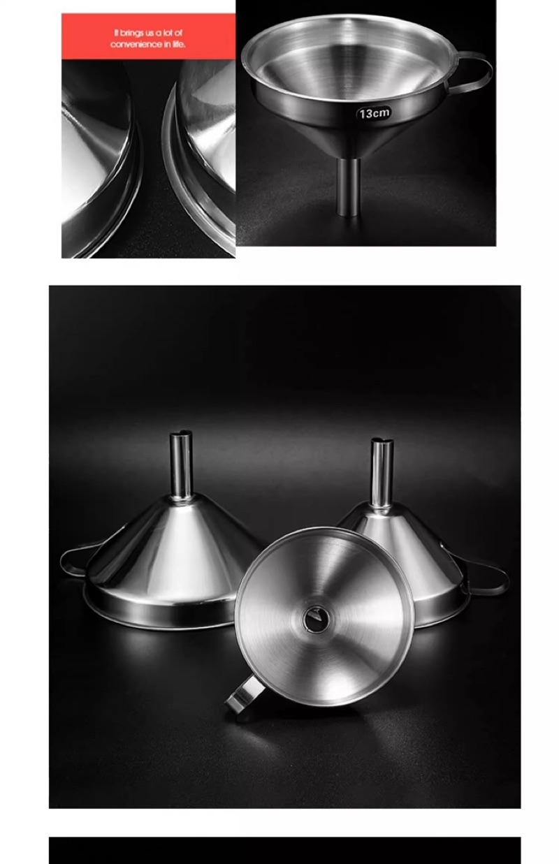 2” 3” 4” / 11CM 13CM 15CM Stainless Steel Filter Funnel Oil Liquid Fluid Filter Funnel Kitchen ...