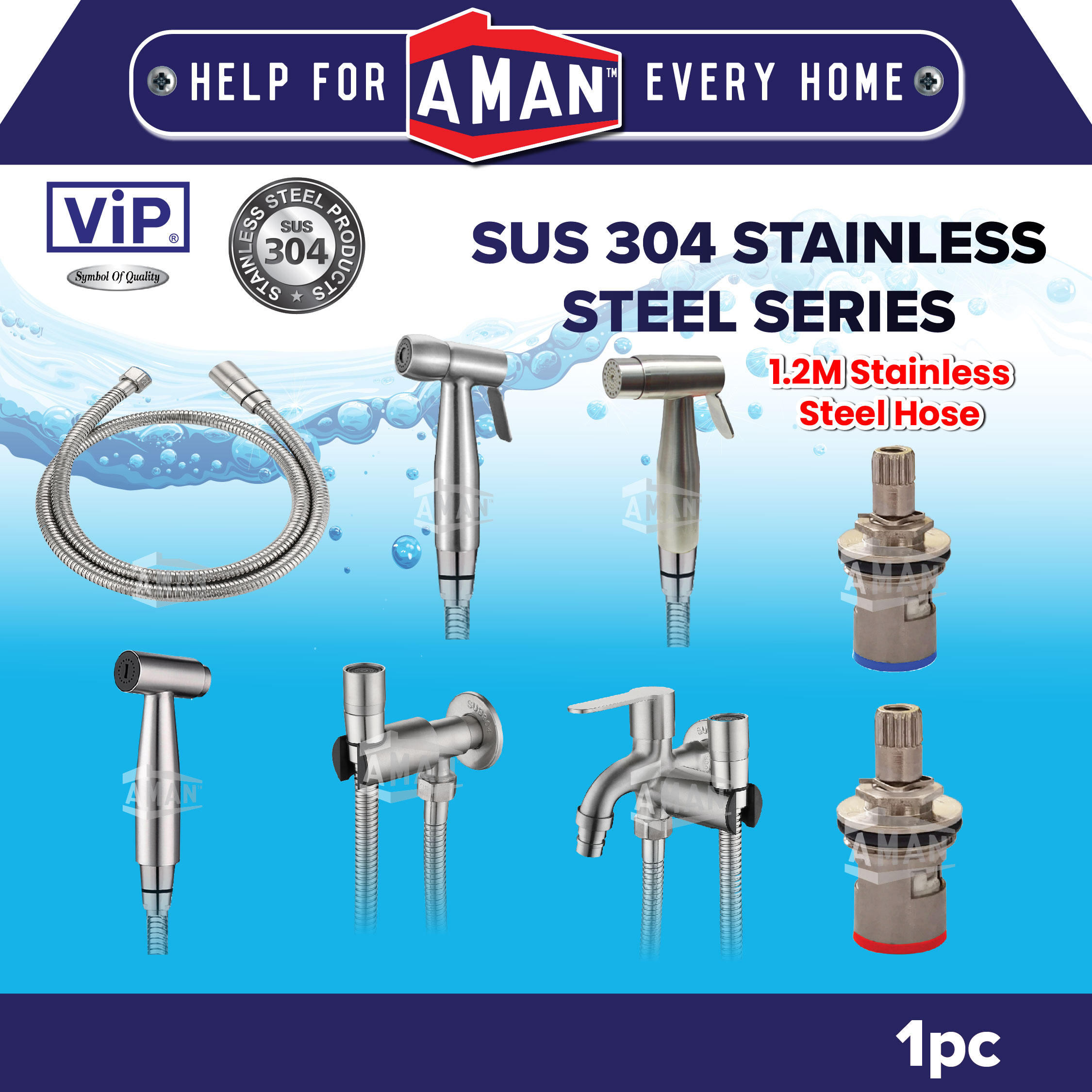 VIP SUS-304 Stainless Steel 2-Way Bidet Tap Flexible Hose With Nozzle ...