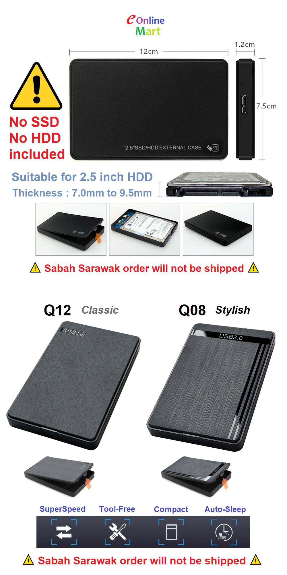 USB 3.0 2.5 inch SATA External Hard Disk Casing 2.5 Tool-Free HDD ...