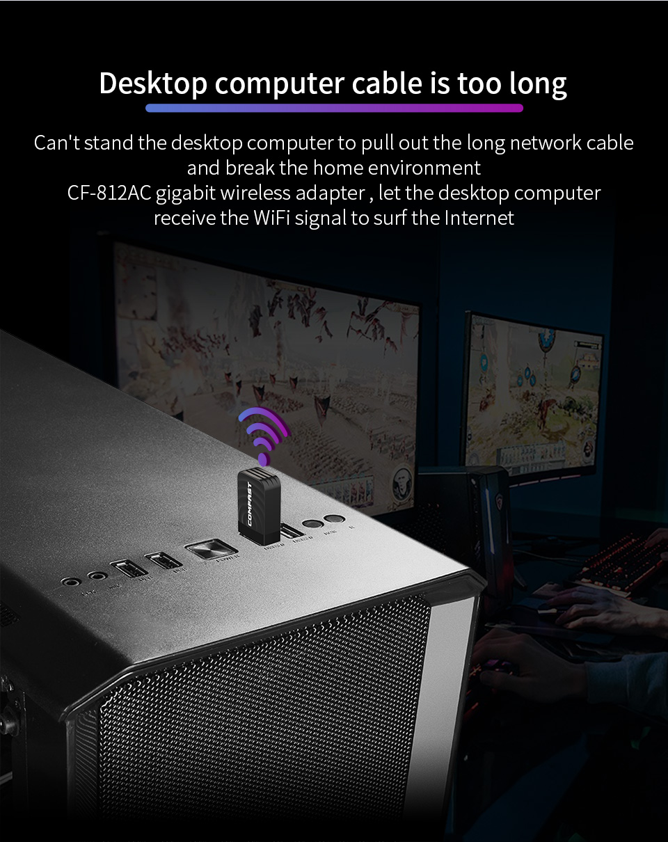 COMFAST CF-812AC V2 1300Mbps USB Wifi Adapter 2.4G+5GHz Dual Band ...