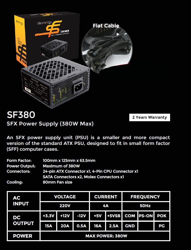 SLEV Slevnery SF380 SFX Power Supply 380W Max Mini Size / ATX SE380 ...