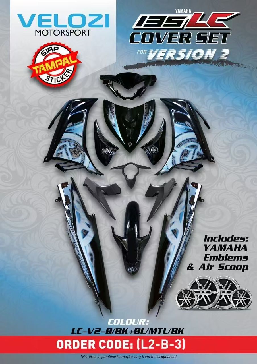 YAMAHA LC LC135 V2 V3 V4 V5 V6 V7 HITAM KILAT BIRU BATIK SMOKE COVERSET SIAP TAMPAL M SEKI ...