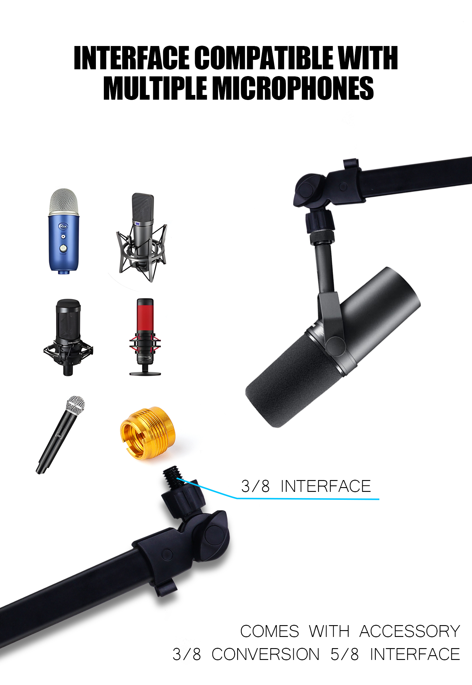 Universal Microphone Stand Holder Bracket Mic Stand Adjustable ...
