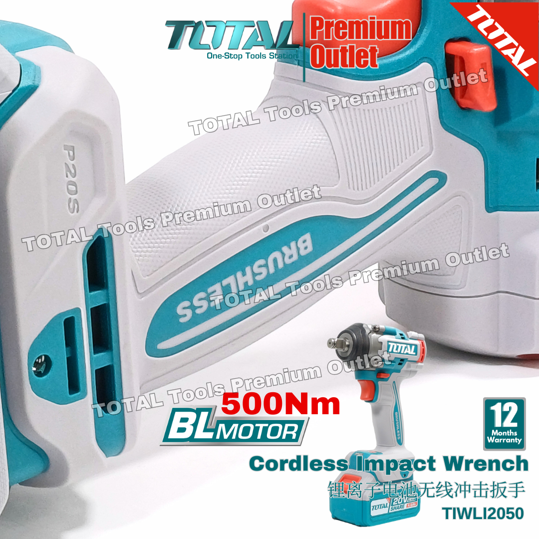 TOTAL Tools 20V series 500Nm Cordless Impact Wrench BL motor+FREE HAND ...