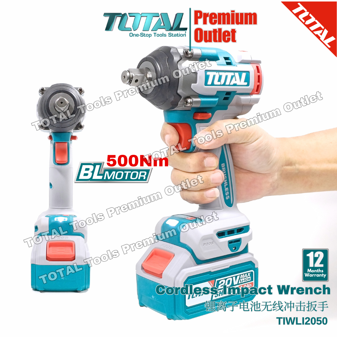 TOTAL Tools 20V series 500Nm Cordless Impact Wrench BL motor+FREE HAND ...