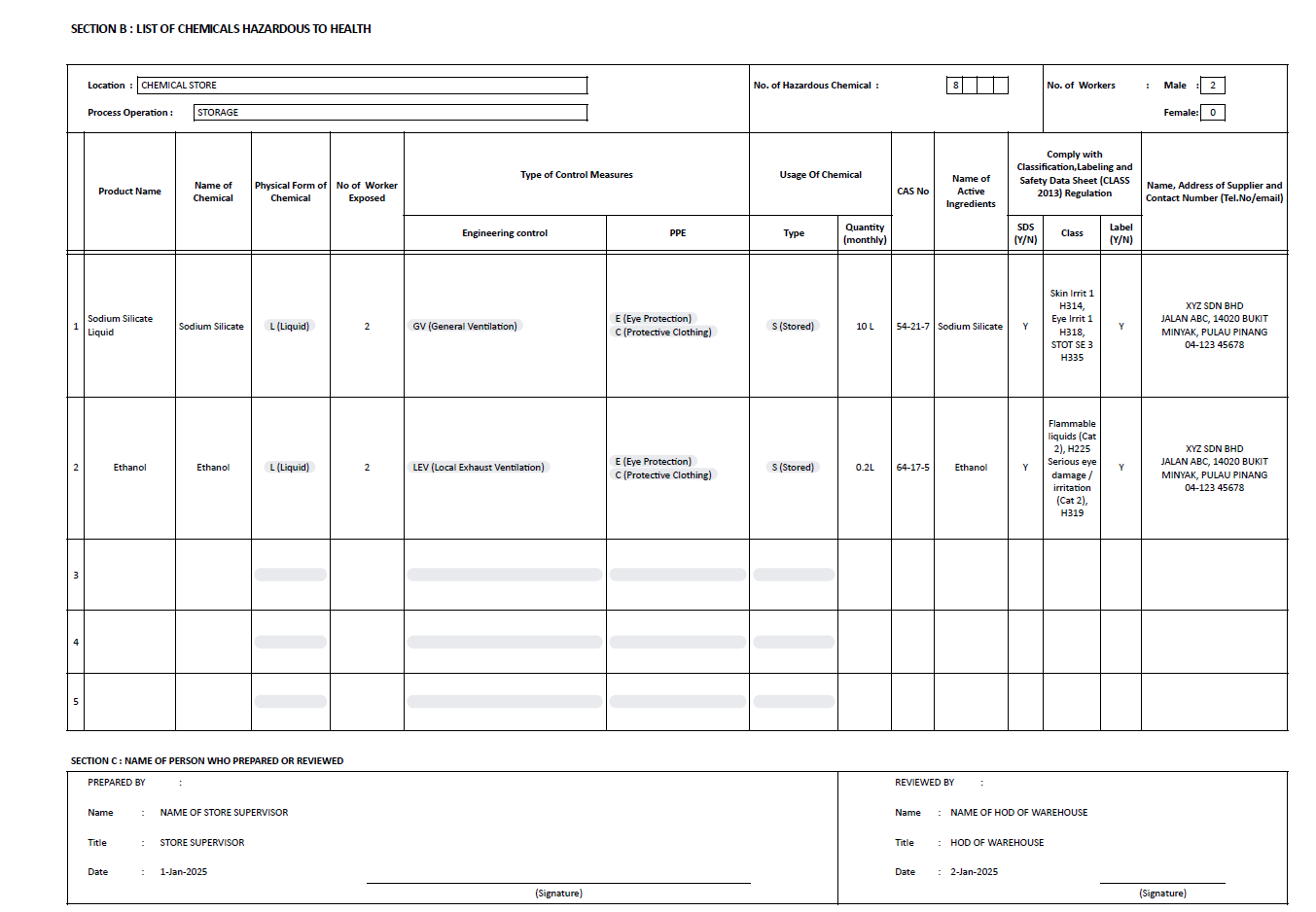 Chemical Register (Comply 💯 with DOSH) - 20 chemical | Shopee Malaysia