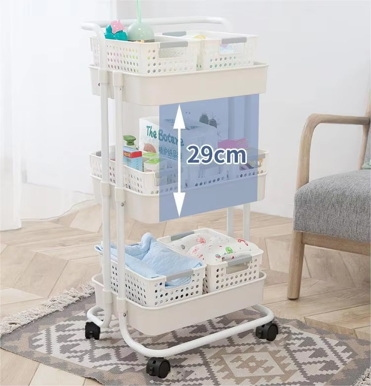 Full Set 4 Layers Trolley Rack Metal Trolley with 13 PCS Basket Cart 4 ...