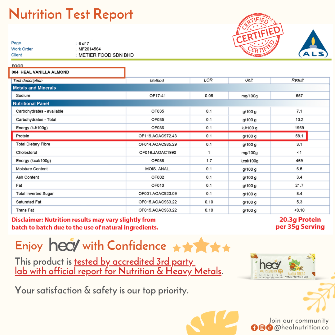 Heal Vanilla Almond Vegan Pea Protein Shake Plant Based Powder (525g -15 Servings) - HALAL ...