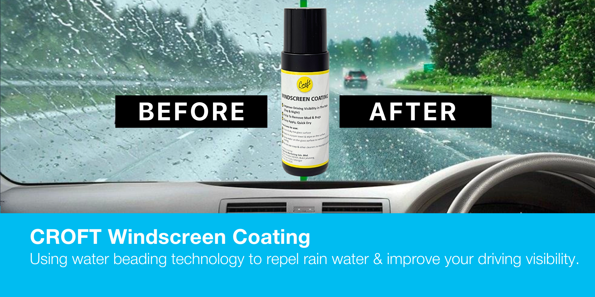 CROFT Windscreen Glass Coating (Rain Water Repellant) 40ml | Shopee ...