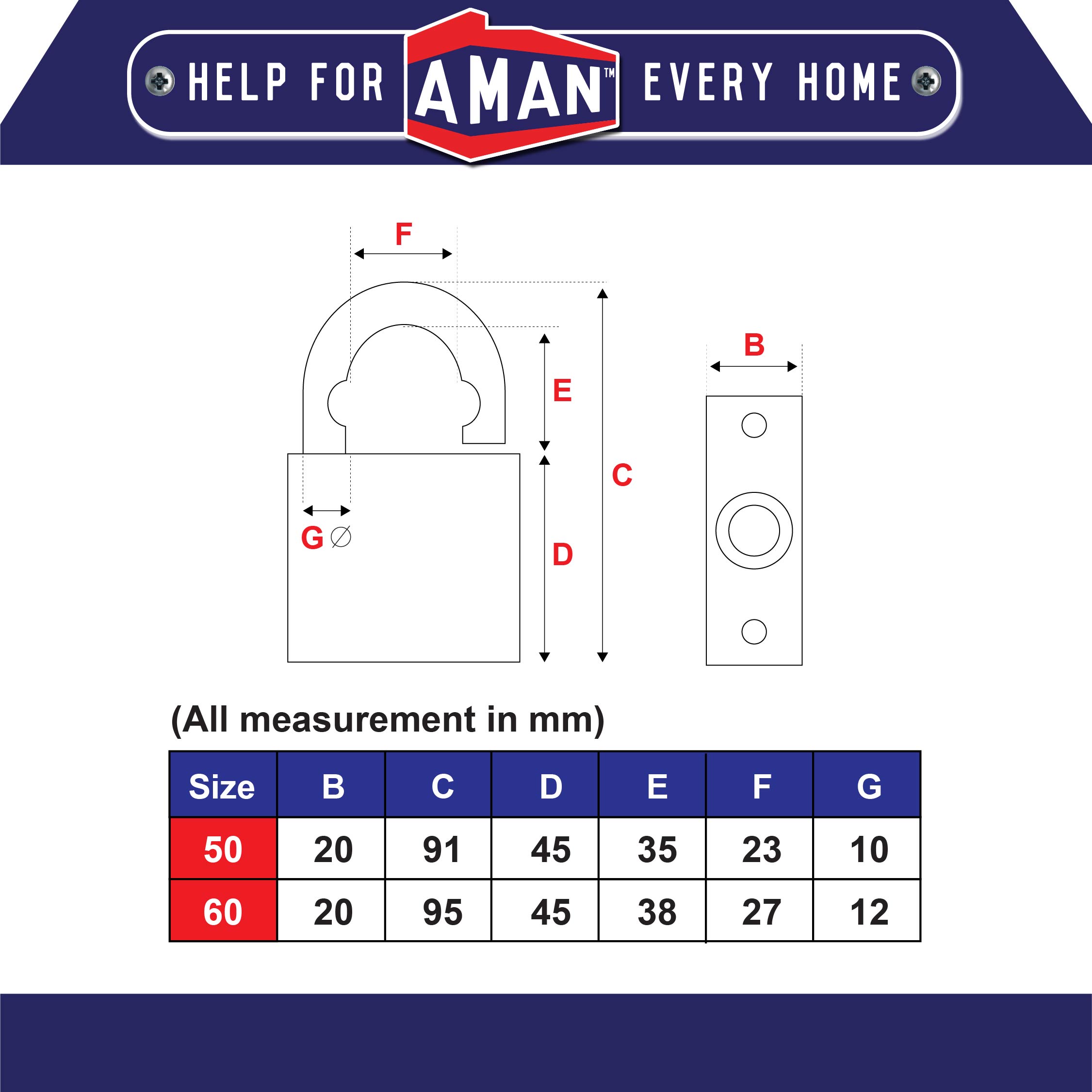 AMAN Padlock Heavy Duty Anti Cut Anti Rust High Security Mangga Kunci Pintu 330 Series 50mm 60mm ...