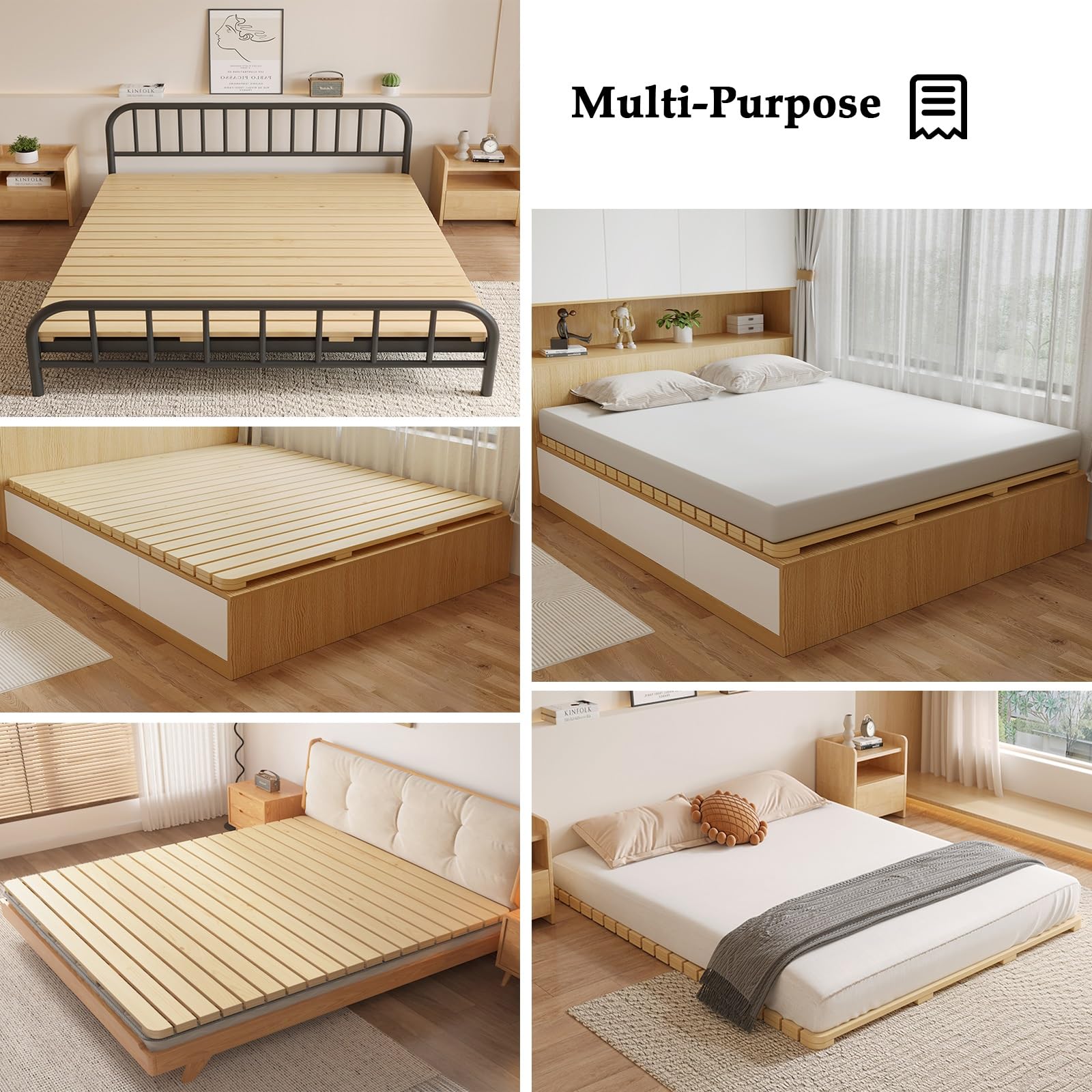 Queen King Size Roll Up Bed Slats Wooden Bunkie Board Replacement ...