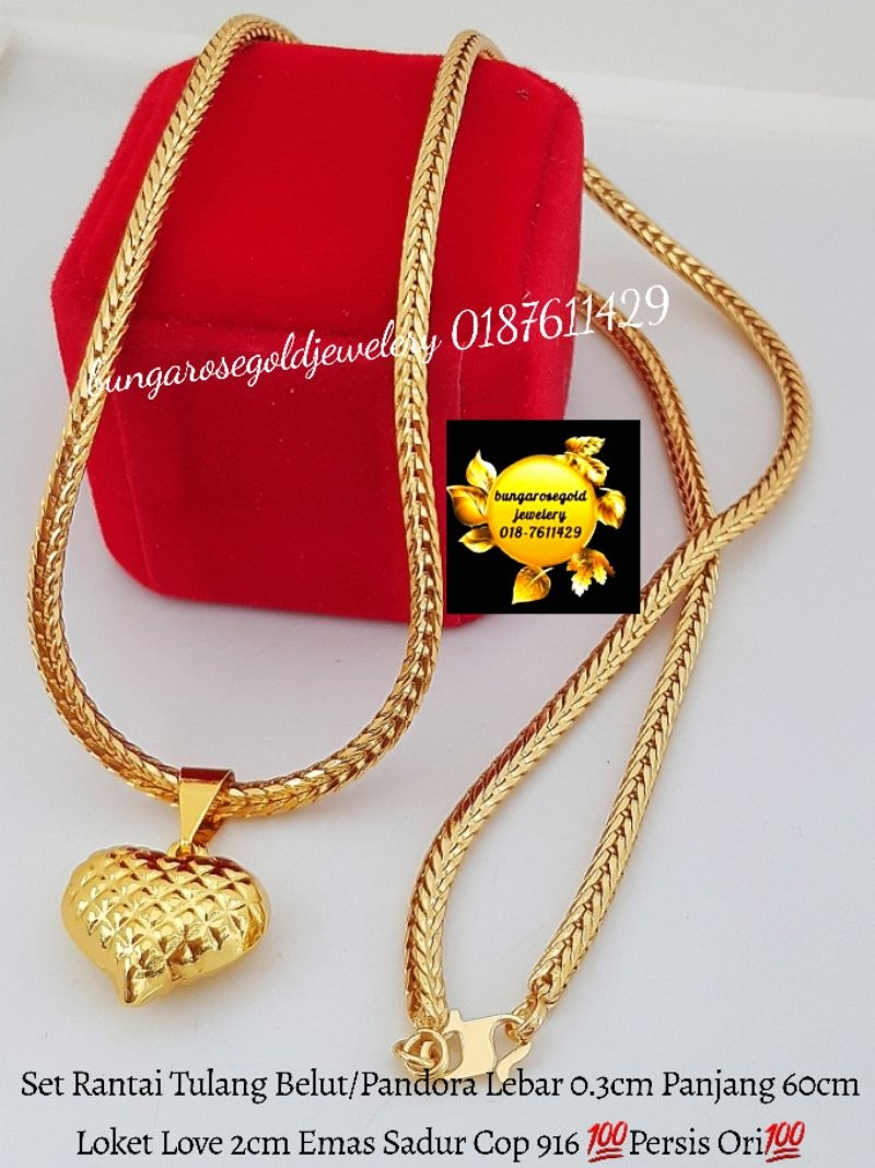 🔥Set Rantai Tulang Belut/Pandora Lebar 0.3cm Panjang 60cm Loket Love ...