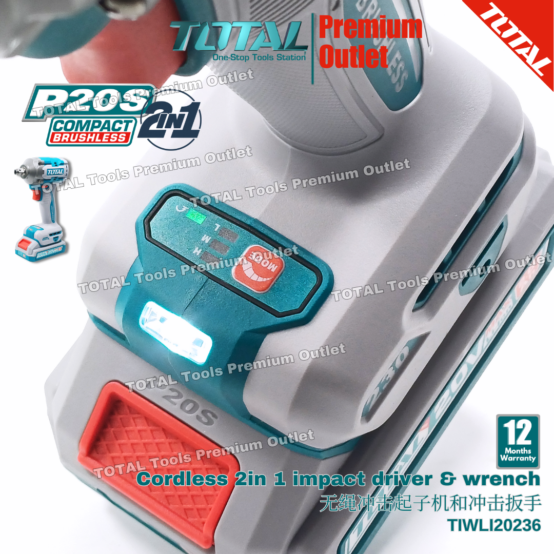 TOTAL Tools 2 in 1 Cordless compact ½" impact wrench & Hex shank driver 无绳冲击起子机和冲击扳手 ...