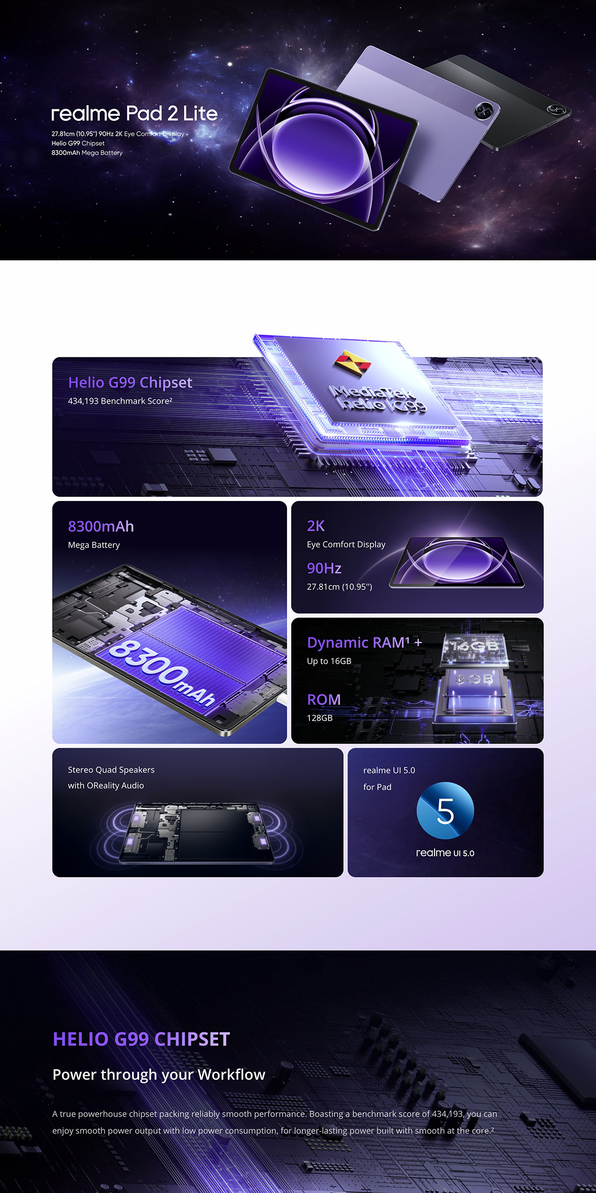 realme Pad 2 Lite (8+256GB) | Helio G99 Chipset | 27.81cm (10.95'') 90Hz 2K EyeComfort Display ...