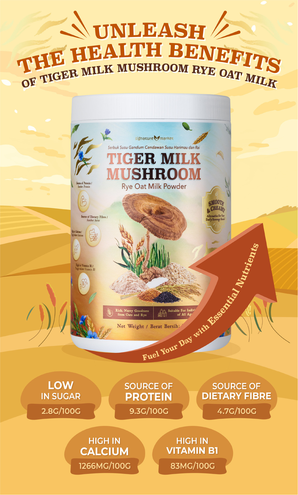 Signature Market Tiger Milk Mushroom Rye Oat Powder (500g) | Shopee ...