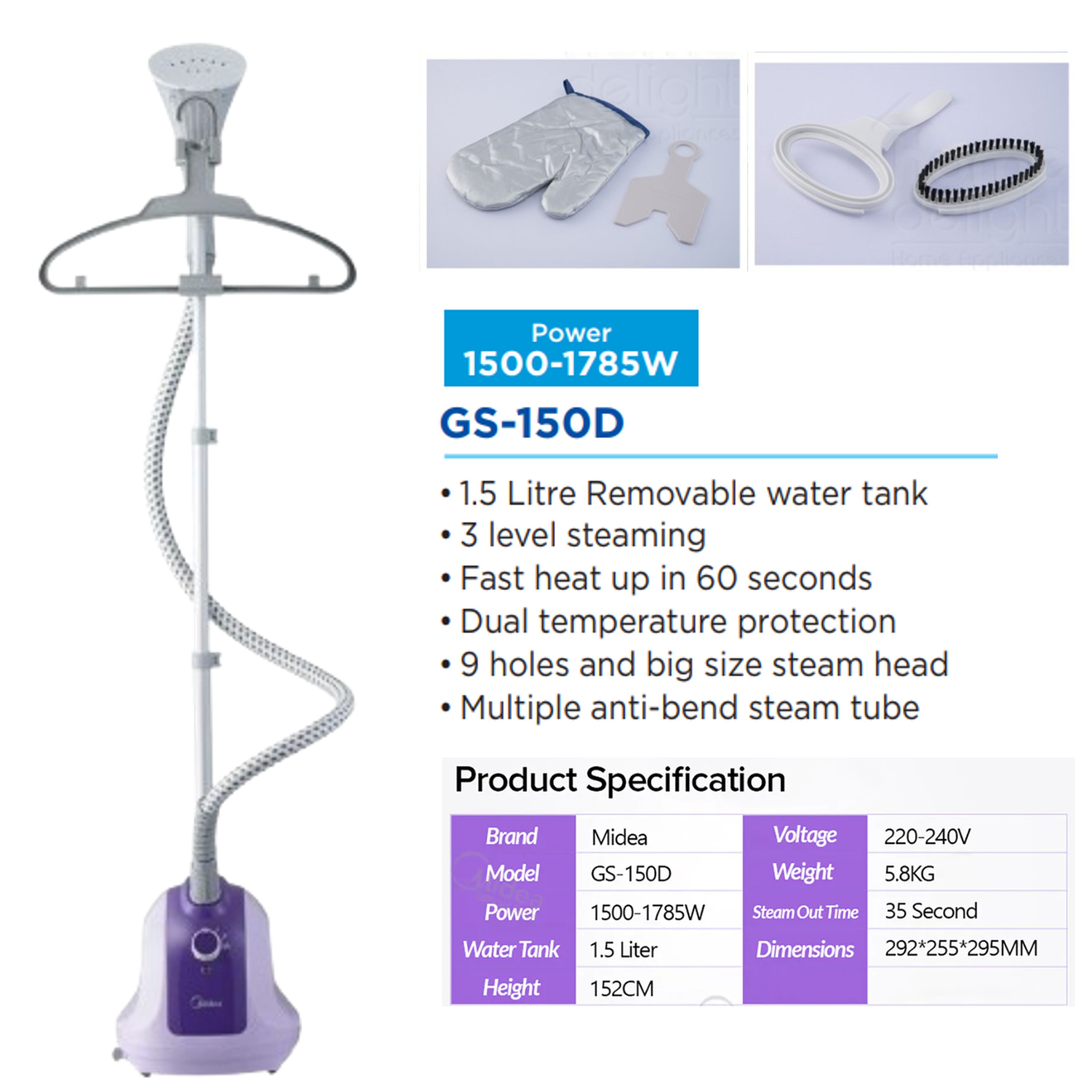 Midea Garment Steamer Iron (1.5L / 2L) GS-150D GS-120D MGS21022BPN 蒸气烫斗 ...