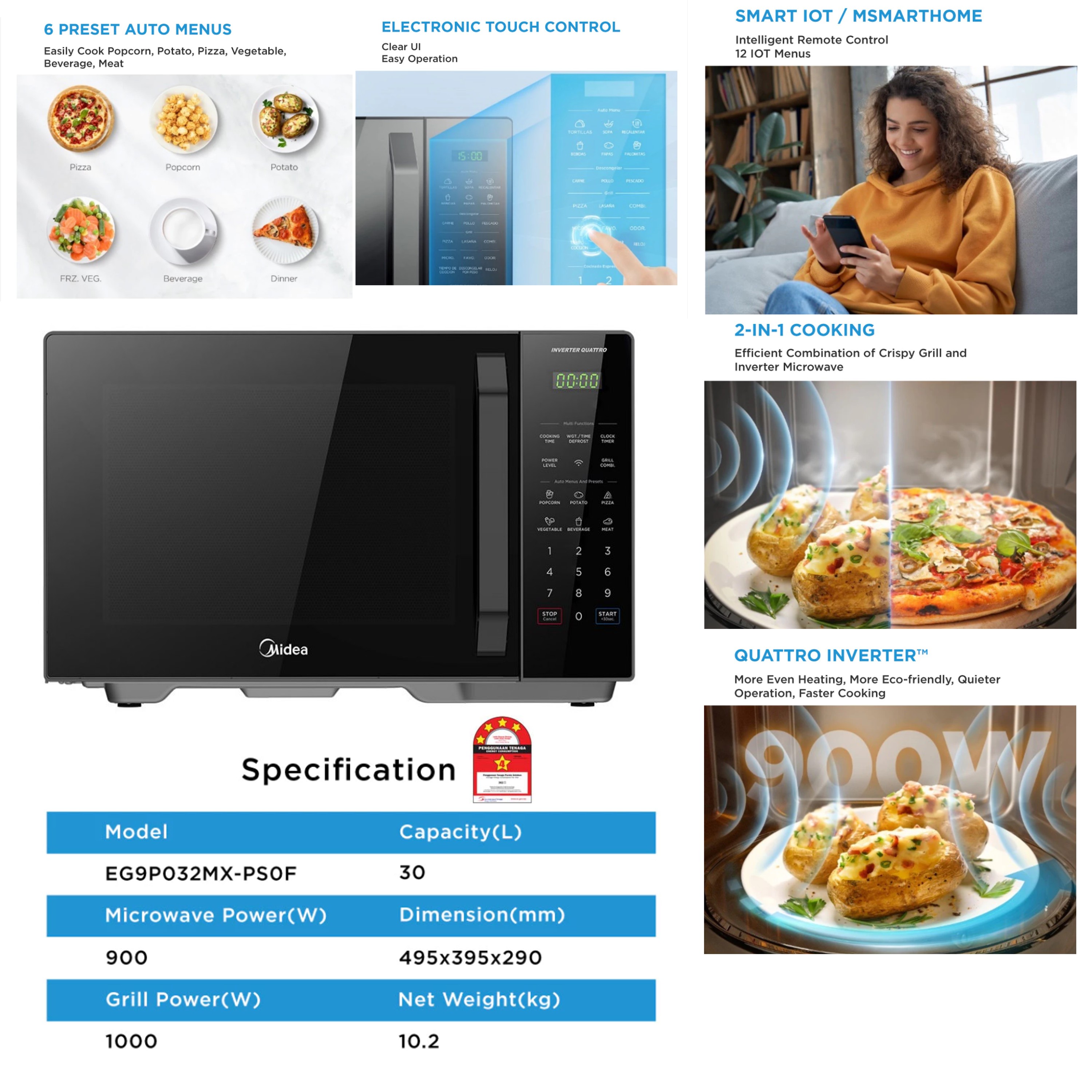 Midea 20L / 25L Microwave Oven MM720CGE / EM825AGS / MM720CXM ...