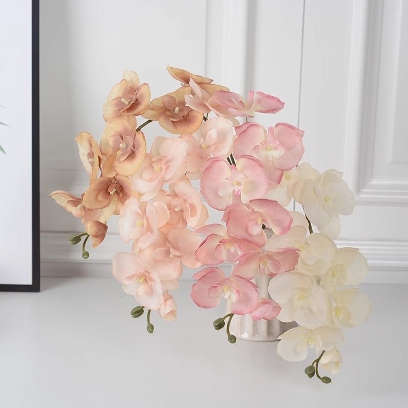 8 Heads Orchid Bunga Okid Kain Satin 3D Latex Butterfly Orchid ...