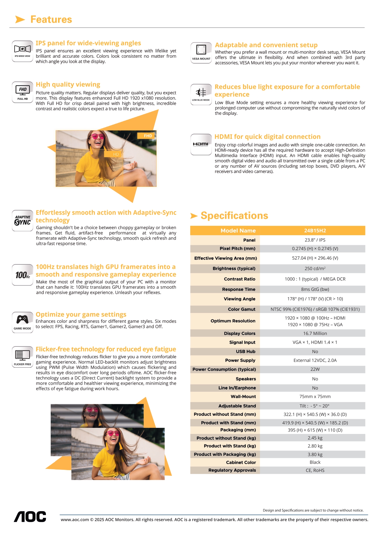 AOC 24B15H2 23.8" MONITOR (23.8" IPS FHD/ 8MS / 100Hz / ADAPTIVE-SYNC ...