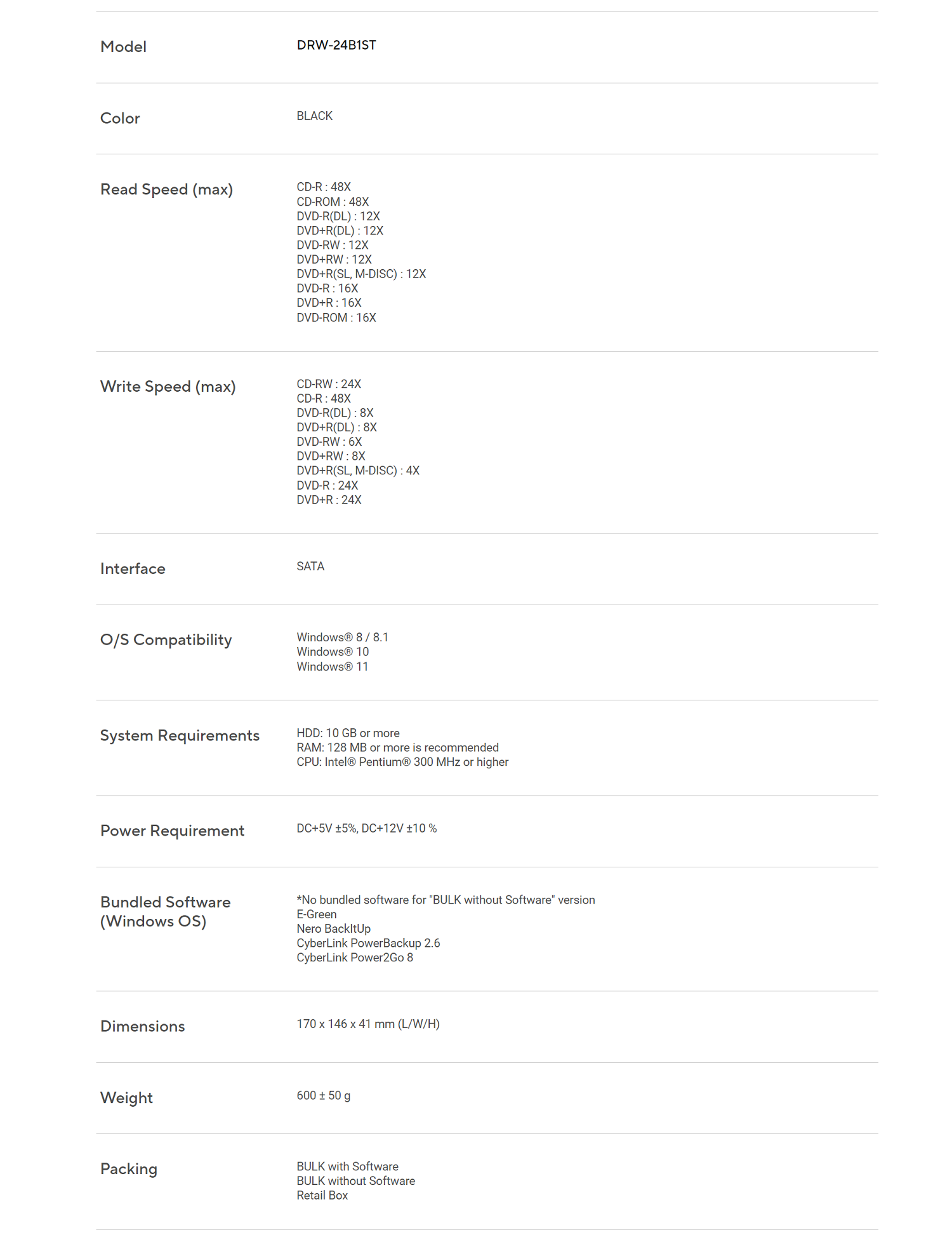 ASUS DRW-24D5MT (BULK PACK) / DRW-24B1ST (RETAIL) INTERNAL 24X DVD ...